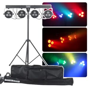 dragonx 4 gigbar dj stage light stands with dmx led, mobile dj lighting packages, par can spotlight, sound activated strobe for party, wedding, church, dj stand for lights