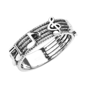 sterling silver treble clef with musical notes band ring 6mm(size 11)