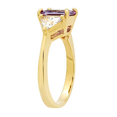 The Bling Factory Gold Plated Emerald-Cut Light Lavender CZ Three-Stone Ring, Size 8