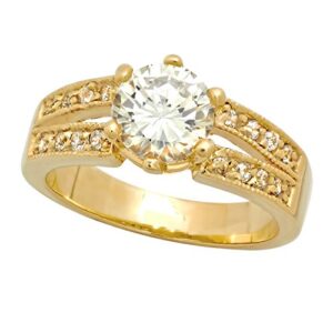 the bling factory gold plated round cz solitaire ring w/dual rows of accent czs, size 9