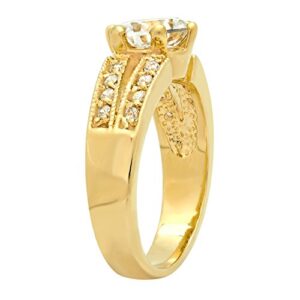 The Bling Factory Gold Plated Round CZ Solitaire Ring w/Dual Rows of Accent CZs, Size 9