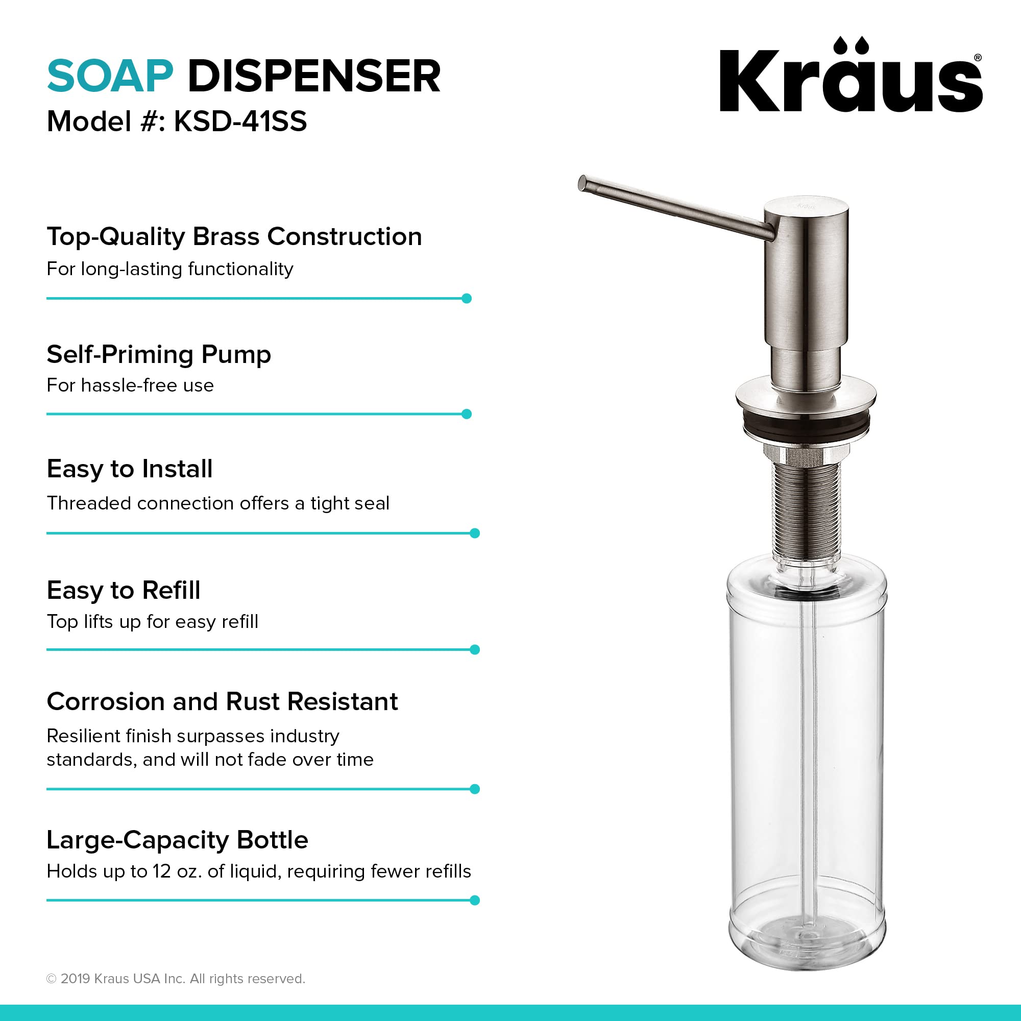 KRAUS Kitchen Soap and Lotion Dispenser in Stainless Steel, KSD-41SS