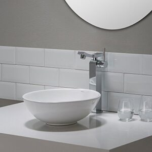 KRAUS Elavo Round Vessel White Porcelain Ceramic Bathroom Sink, 14 inch KCV-341