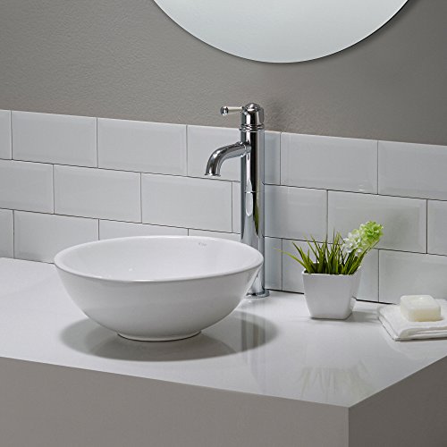 KRAUS Elavo Round Vessel White Porcelain Ceramic Bathroom Sink, 14 inch KCV-341