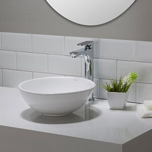 KRAUS Elavo Round Vessel White Porcelain Ceramic Bathroom Sink, 14 inch KCV-341