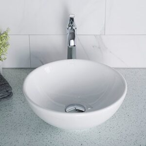 KRAUS Elavo Round Vessel White Porcelain Ceramic Bathroom Sink, 14 inch KCV-341