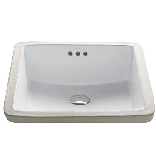 KRAUS Elavo 17-inch Square Undermount White Porcelain Ceramic Bathroom Sink with Overflow, KCU-231