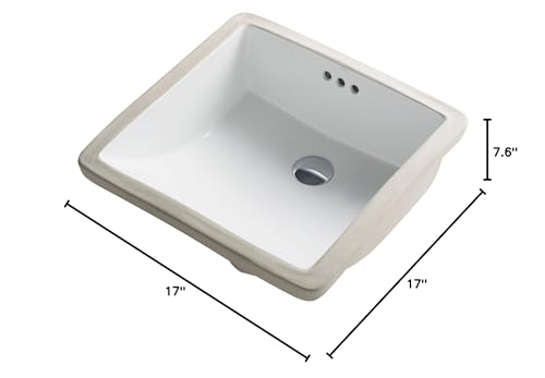 KRAUS Elavo 17-inch Square Undermount White Porcelain Ceramic Bathroom Sink with Overflow, KCU-231