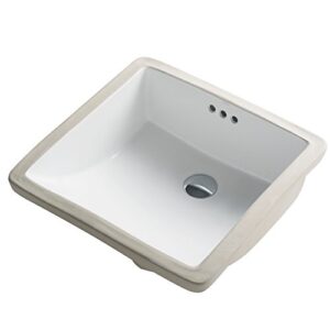 KRAUS Elavo 17-inch Square Undermount White Porcelain Ceramic Bathroom Sink with Overflow, KCU-231