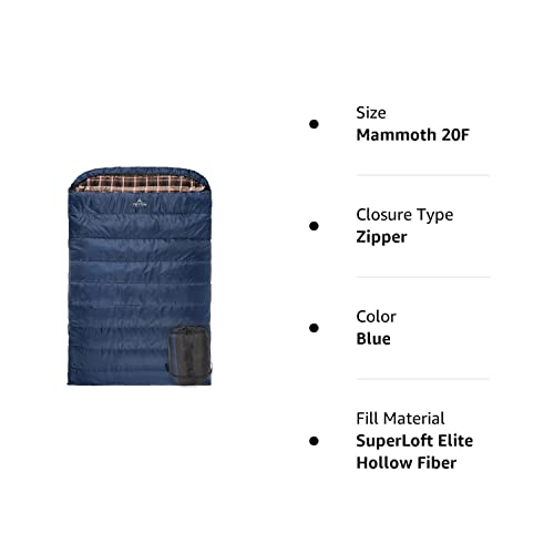 TETON Sports Mammoth Queen Size Sleeping Bag- Double Sleeping Bag – A Warm Bag the whole family can enjoy – Great Sleeping Bag for Camping, Hunting and base camp. Compression Sack Included Blue