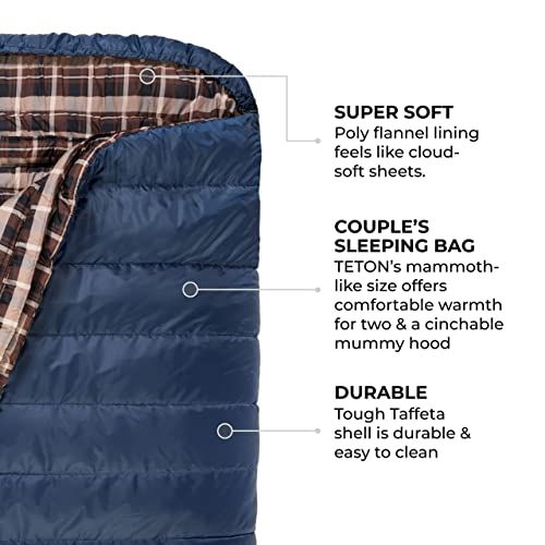 TETON Sports Mammoth Queen Size Sleeping Bag- Double Sleeping Bag – A Warm Bag the whole family can enjoy – Great Sleeping Bag for Camping, Hunting and base camp. Compression Sack Included Blue