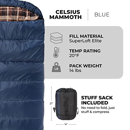 TETON Sports Mammoth Queen Size Sleeping Bag- Double Sleeping Bag – A Warm Bag the whole family can enjoy – Great Sleeping Bag for Camping, Hunting and base camp. Compression Sack Included Blue