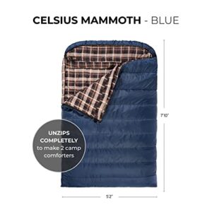 TETON Sports Mammoth Queen Size Sleeping Bag- Double Sleeping Bag – A Warm Bag the whole family can enjoy – Great Sleeping Bag for Camping, Hunting and base camp. Compression Sack Included Blue