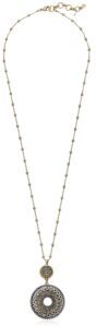 lucky brand two tone tribal pendant necklace, 30" + 1.5" extender