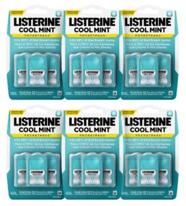 listerine cool mint pocketpaks portable breath strips for bad breath, fresh breath strips to kill 99% of bad breath germs* on-the-go, cool mint flavor, 72 count (pack of 6)