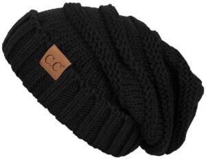 funky junque trendy warm oversized chunky soft oversized cable knit slouchy beanie (black)