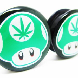 Pierced Republic Green 1-Up Mushroom Pot Leaf Ear Plugs - Acrylic Screw-On - 10 Sizes - *Pair* (0 Gauge (8mm))