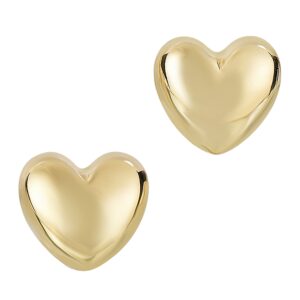 14k gold shiny puff heart shape stud earrings 7 x 8mm