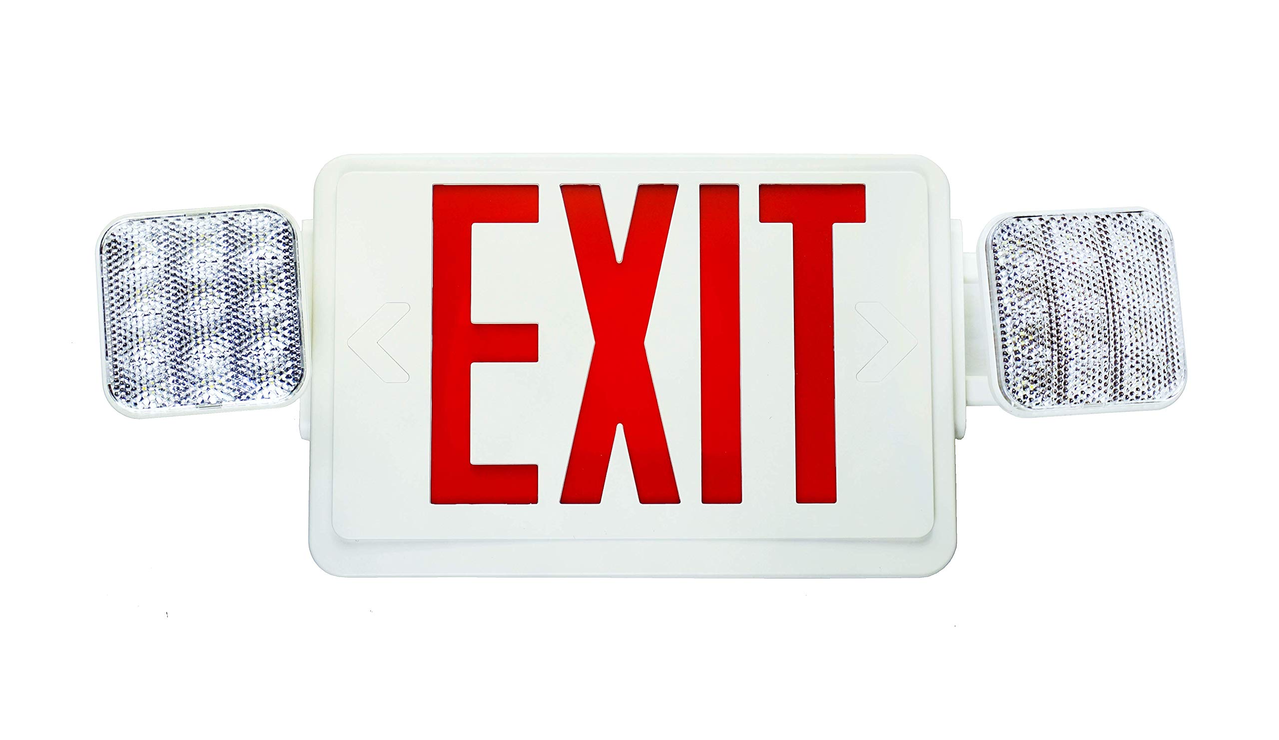 NICOR Lighting Remote Capable LED Emergency Exit Sign with Dual Adjustable LED Heads, White with Red Lettering (ECL1-10-UNV-WH-R2R)