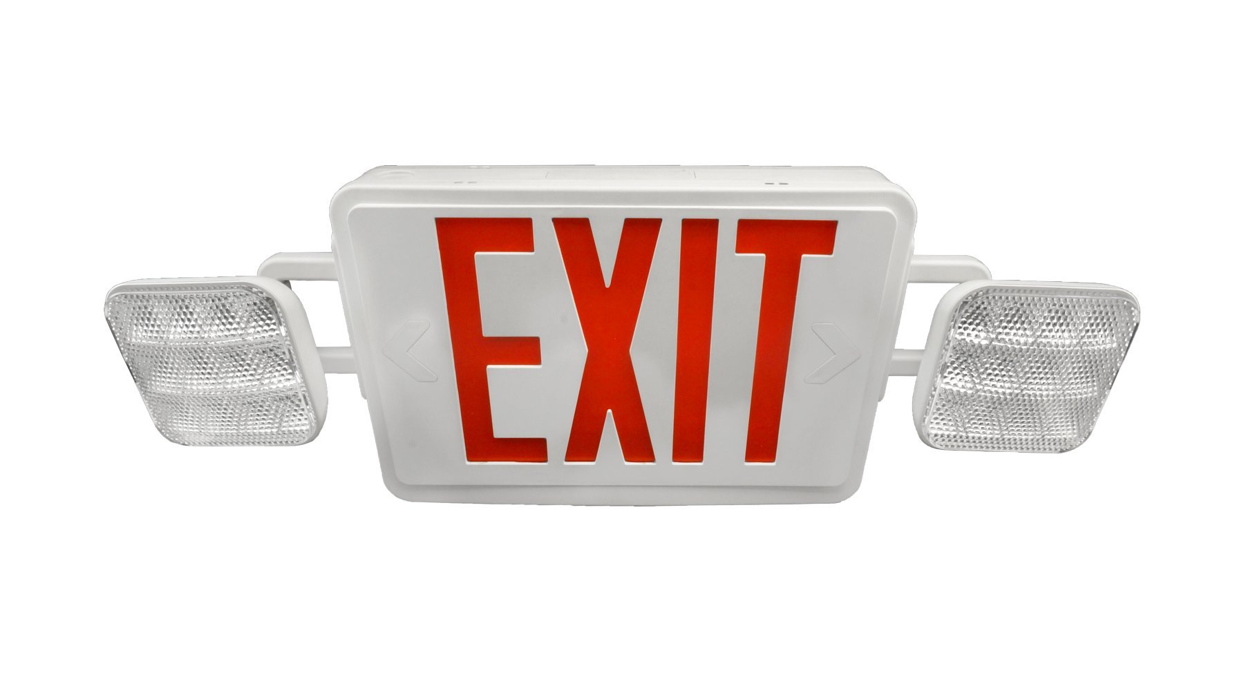 NICOR Lighting Remote Capable LED Emergency Exit Sign with Dual Adjustable LED Heads, White with Red Lettering (ECL1-10-UNV-WH-R2R)