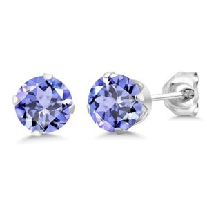 gem stone king 925 sterling silver tanzanite stud earrings for women (0.80 cttw, gemstone birthstone, round cut 4.5mm)