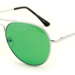 Vision World Eyewear - Colorful Silver Metal Aviator With Color Lens Sunglasses (Green lens)