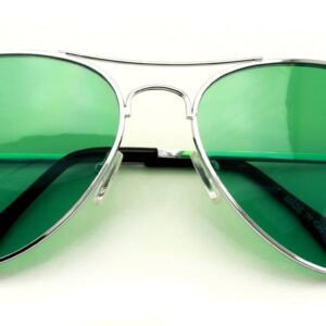 Vision World Eyewear - Colorful Silver Metal Aviator With Color Lens Sunglasses (Green lens)