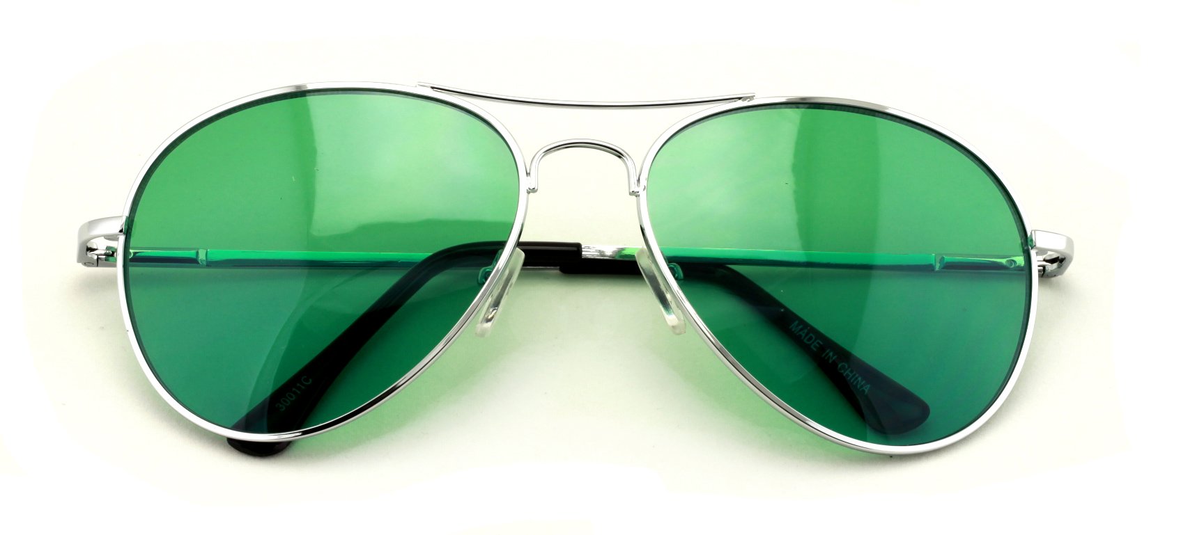 Vision World Eyewear - Colorful Silver Metal Aviator With Color Lens Sunglasses (Green lens)