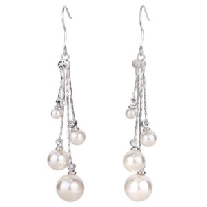 elequeen women's silver-tone crystal simulated pearl 4 chain bridal long dangle hook earrings ivory color