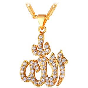 u7 cubic zirconia allah pendant necklace women 18k gold plated mulsim jewelry