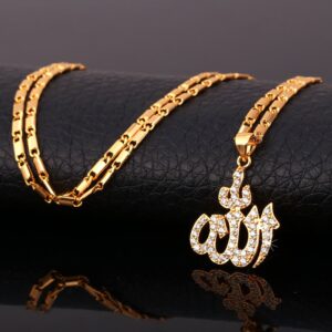 U7 Cubic Zirconia Allah Pendant Necklace Women 18K Gold Plated Mulsim Jewelry