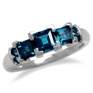 silvershake 1.76ct. 3 stone genuine square shape london blue topaz white gold plated 925 sterling silver ring size 9