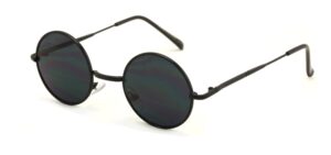 casual fashion small round circle thin metal frame unisex sunglasses lennon (black)