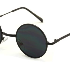 Casual Fashion Small Round Circle Thin Metal Frame Unisex Sunglasses Lennon (Black)