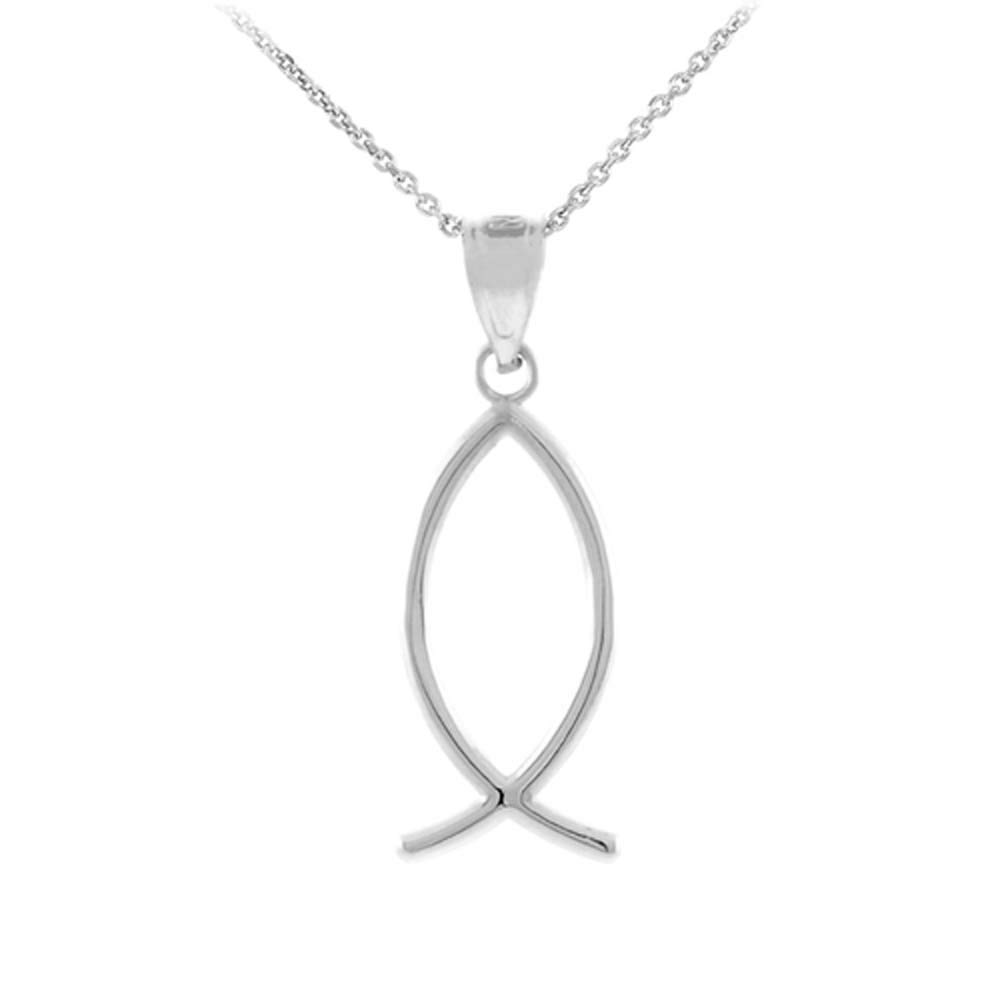 925 Sterling Silver Ichthus Christian Vertical Fish Pendant Necklace, 16"