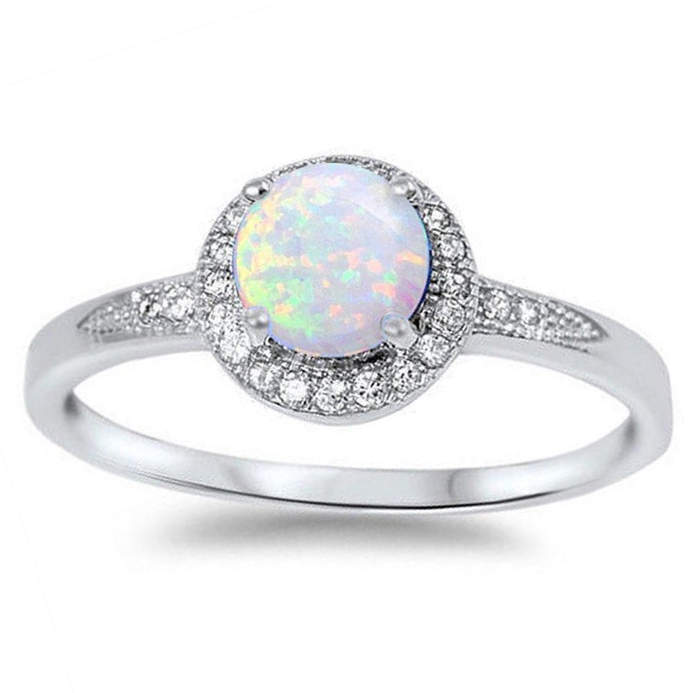 Oxford Diamond Co White Opal & Cz .925 Sterling Silver Ring size 7