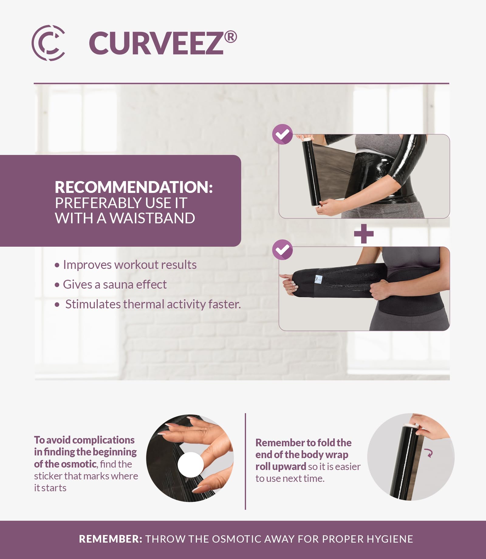 CURVEEZ Osmotic Plastic Body Sweat Wrap, Workout & Sweat Enhancer - Stomach Wrap for Belly - Diy Sauna Body Wrap - Waist Trimmer