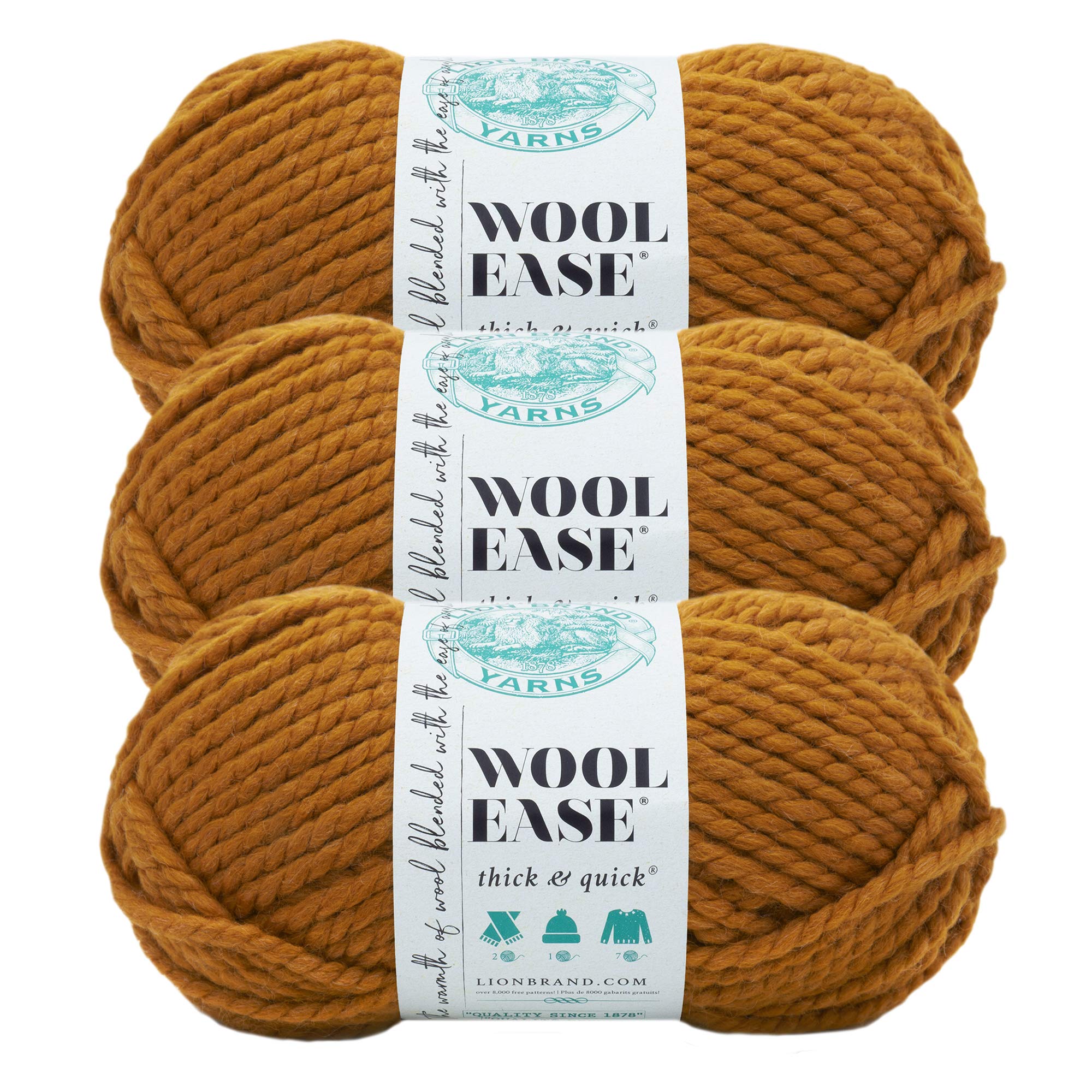 (3 Pack) Lion Brand Yarn 640-189A Wool-Ease Thick and Quick Yarn, 97 Meters, Butterscotch