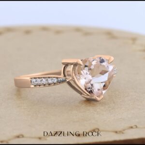 Dazzlingrock Collection 14K Heart-Shaped Morganite & Round Diamond Bridal Promise Engagement Ring, Rose Gold, Size 4.5