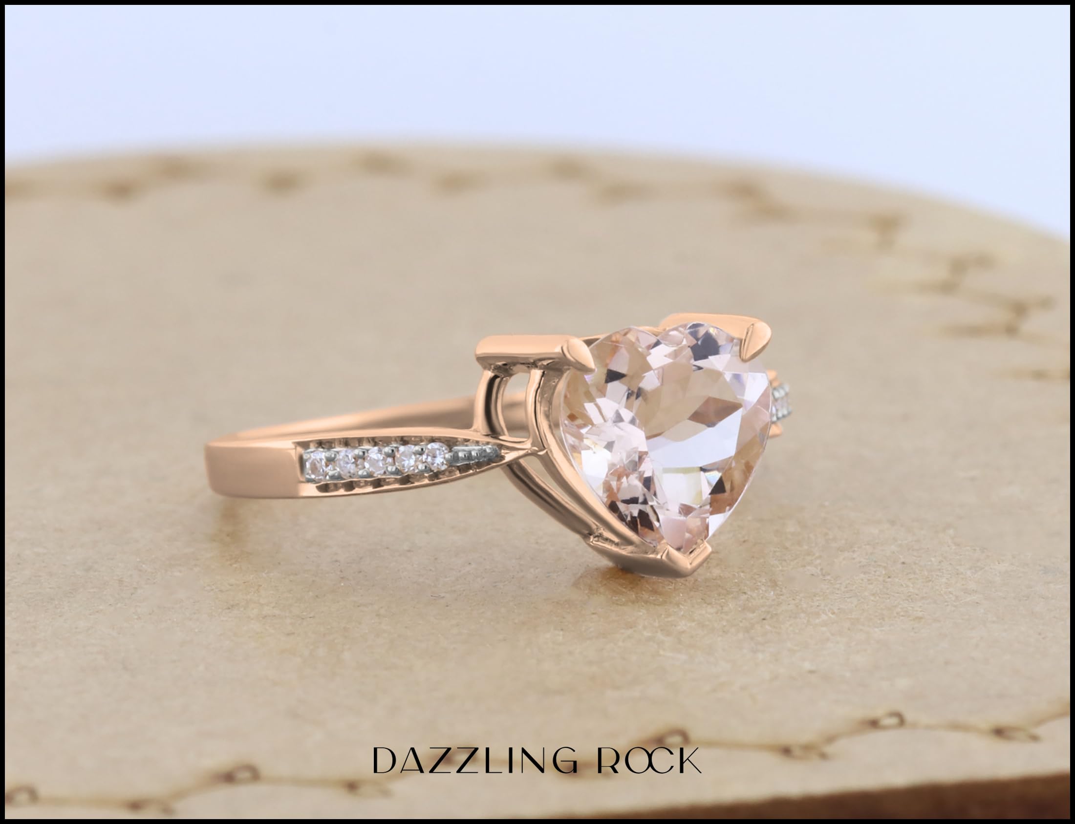 Dazzlingrock Collection 14K Heart-Shaped Morganite & Round Diamond Bridal Promise Engagement Ring, Rose Gold, Size 4.5