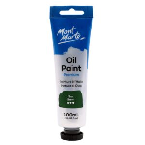 mont marte oil paint premium, 3.4 us fl.oz (100ml) tube, sap green, heavy body paint, artist quality, good coverage, excellent tinting strength, ideal for painting canvas