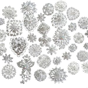 L'VOW Silver Crystal Broaches Brooch Pins Wedding Brooches Bouquet Kit Pack of 25Pcs