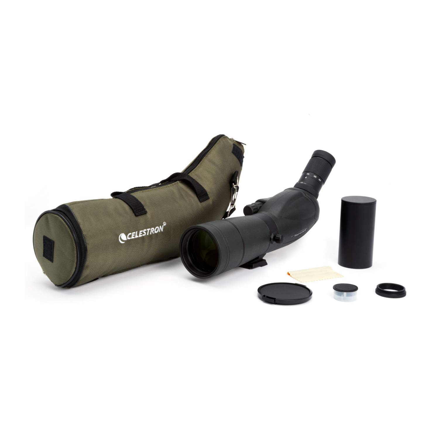 Celestron – TrailSeeker 65mm Angled Spotting Scope – Fully Multi-coated XLT Optics – 16-48x Zoom Eyepiece – Waterproof & Fogproof – Rubber Armored