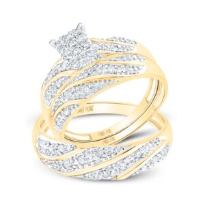 sonia jewels sizes - l = 7, m = 10-10k yellow and white 2 two tone gold mens and ladies couple his & hers trio 3 three ring bridal matching engagement wedding ring band set (1/4 cttw)