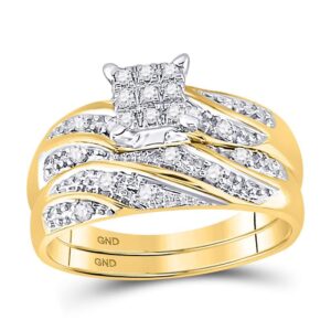 Sonia Jewels Sizes - L = 7, M = 10-10K Yellow and White 2 Two Tone Gold Mens and Ladies Couple His & Hers Trio 3 Three Ring Bridal Matching Engagement Wedding Ring Band Set (1/4 Cttw)