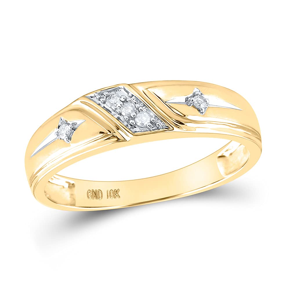 Sizes - L = 9.5, M = 12 - 10k Yellow Gold Diamond Cross on Side Mens And Ladies Couple His & Hers Trio 3 Three Ring Bridal Matching Engagement Wedding Ring Band Set (0.15 cttw.) - Please use drop down menu to select your desired ring sizes