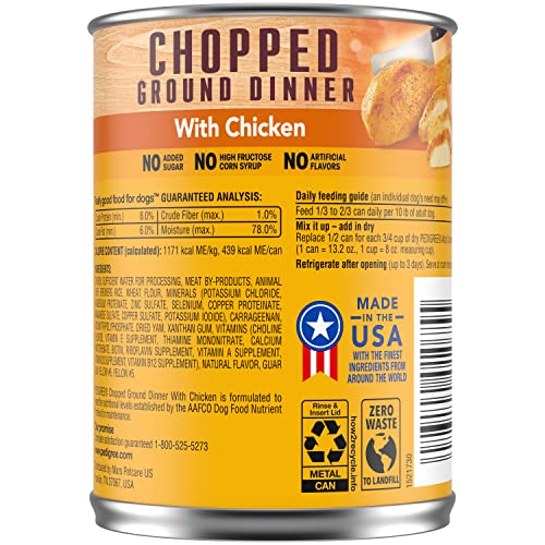 PEDIGREE CHOPPED GROUND DINNER Adult Canned Soft Wet Dog Food with Chicken, 13.2 oz. Cans (Pack of 12)