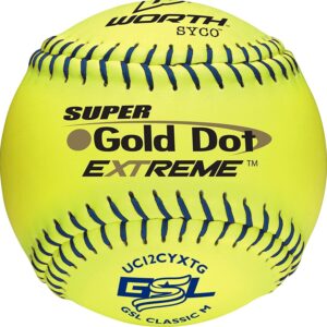 worth | slowpitch softballs | gsl approved | 12 count | multiple options, gold dot extreme - composite leather cover - optic yellow