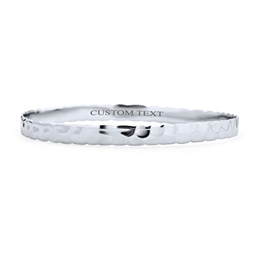 Bling Jewelry Personalize Medium Textured Stackable Hammered Bangle For Women Teens Matte .925 Sterling Silver Custom Engraved