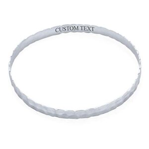 Bling Jewelry Personalize Medium Textured Stackable Hammered Bangle For Women Teens Matte .925 Sterling Silver Custom Engraved